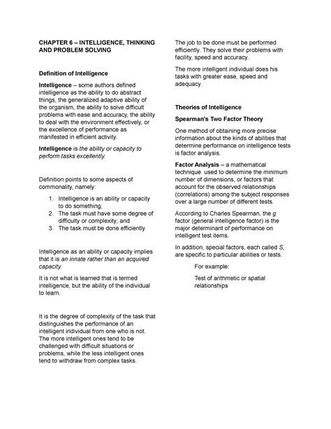 Intro TO Psych Chapter 6 Notes CHAPTER 6 INTELLIGENCE THINKING AND PROBLEM SOLVING