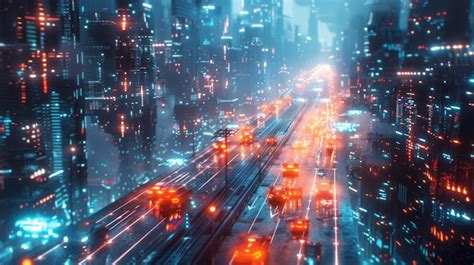 Aioptimized Urban Traffic System A Futuristic Cityscape Showing An Aimanaged Traffic System With