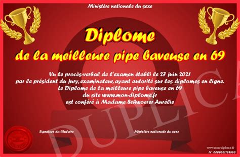 Diplome De La Meilleure Pipe Baveuse En 69
