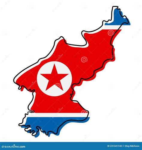 Mapa De Contorno Estilizado Da Coreia Do Norte Com ícone De Bandeira