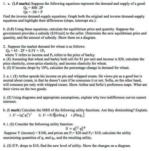 solved suppose the following equations represent the demand