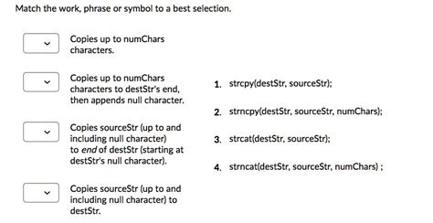 Match The Work Phrase Or Symbol To A Best Selection Copies Up To Numchars Characters Copies