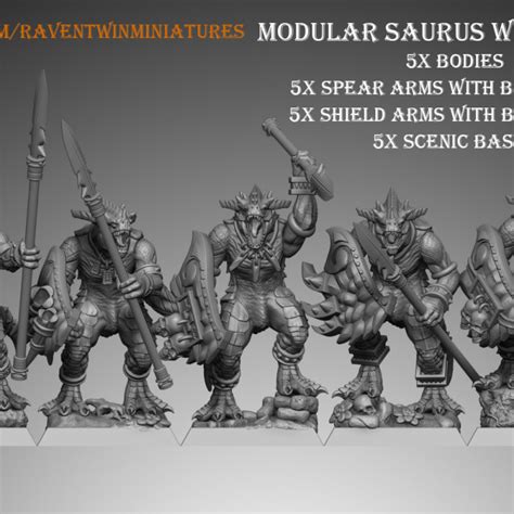 3d Printable Modular Saurus Warriors With Sword And Spear By Raven Twin