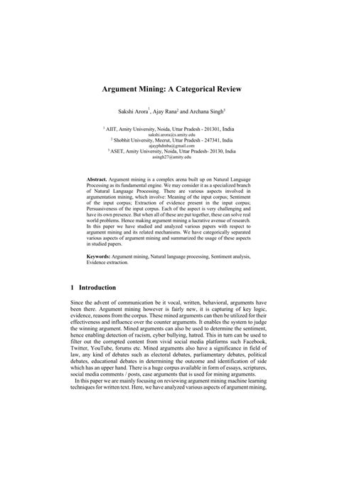Pdf Argument Mining A Categorical Review