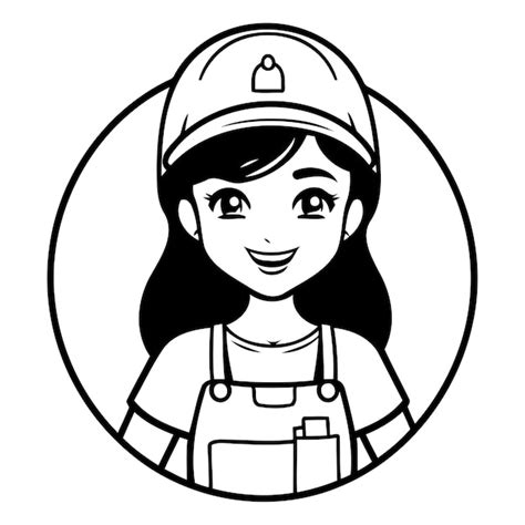 Female Construction Worker Avatar In Round Icon Vector Illustration Female Builder Character In