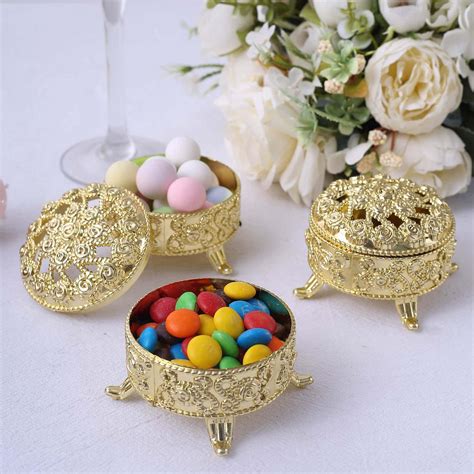 Mini Vintage Round Candy Containers Gold 2 5 Efavormart