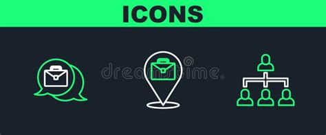 Set Line Hierarchy Organogram Chart Online Working And Icon Vector Stock Illustration