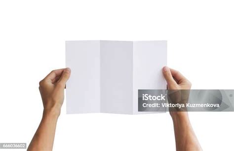 손 빈 안내 책자를 손에 들고 전단지 프리젠테이션입니다 팸플릿 손 남자입니다 남자 쇼 종이 오프셋 시트 서식 파일입니다 손에서 책 디자인을 접는 책자 접어 종이 시트 표시