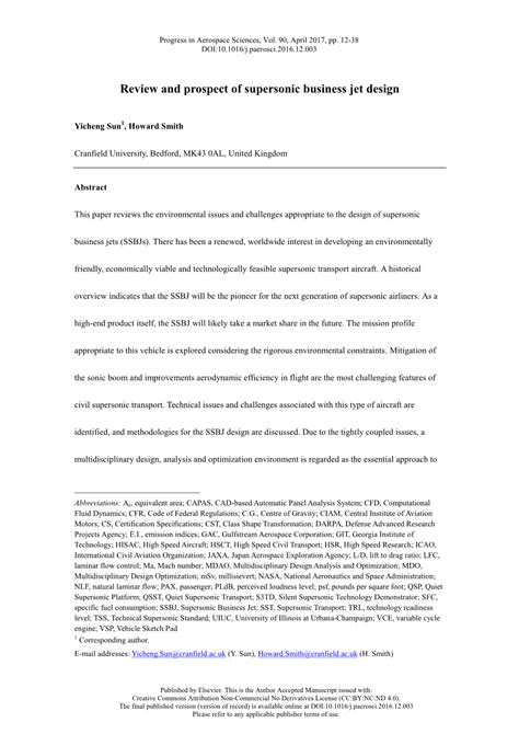 Review And Prospect Of Supersonic Business Jet Design Docslib