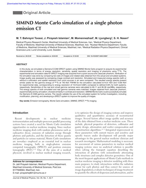 Pdf Simind Monte Carlo Simulation Of A Single Photon Emission Ct