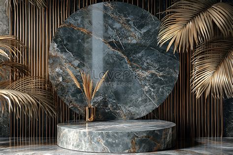 손바닥 잎이있는 대리석 부스