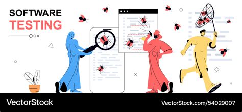 Software Testing Concept In Flat Cartoon Design Vector Image