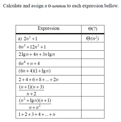 Solved Calculate And Assign A O Notation To Each Expression