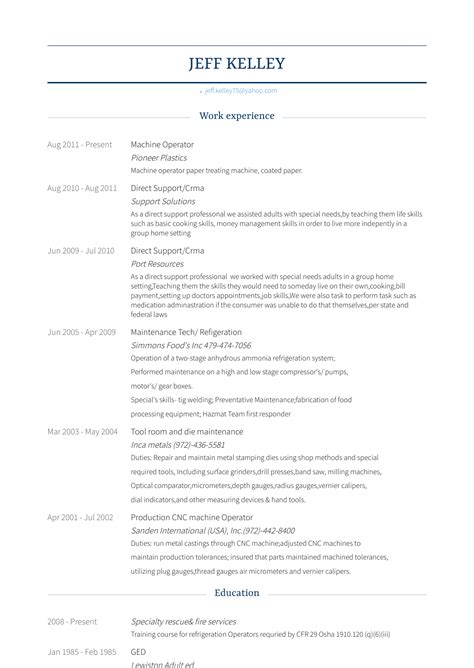 Machine Operator Resume Samples And Templates VisualCV