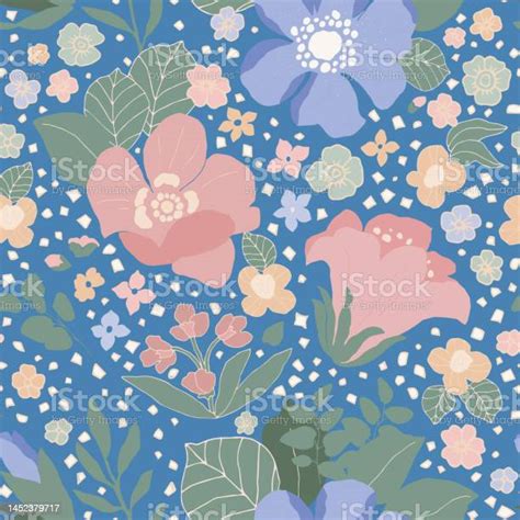 손으로 그린된 파스텔 색으로 벡터 꽃 배경 꽃 나뭇잎과 가지 무성 한 단풍과 꽃 그림입니다 봄 또는 여름 로맨틱 디자인 배경 0명에 대한 스톡 벡터 아트 및 기타 이미지