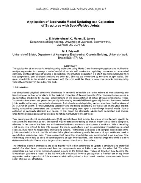 Pdf Application Of Stochastic Model Updating To A Collection Of