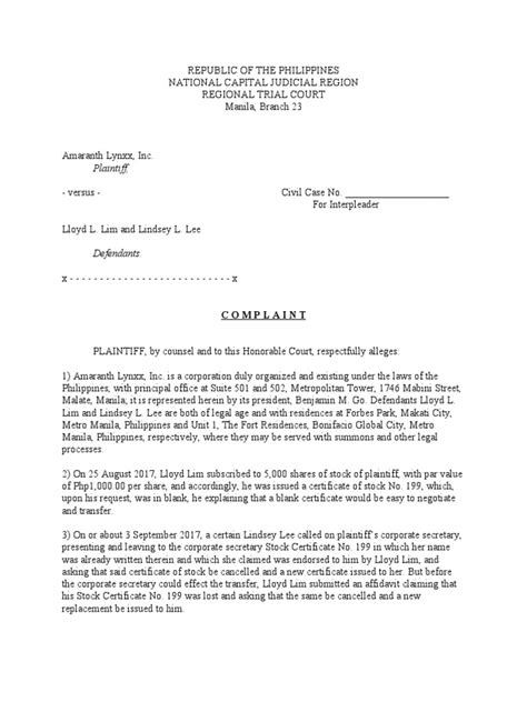 Sample Form Interpleader Pdf Lawsuit Legal Procedure