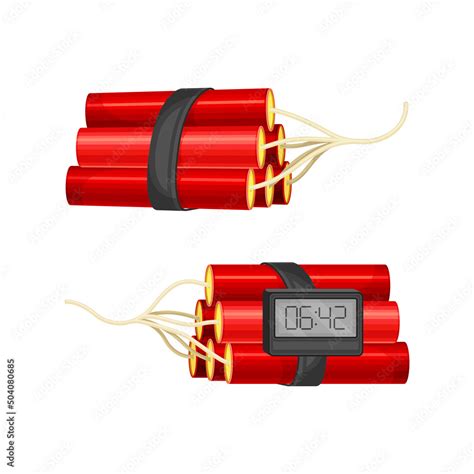 Dynamite Red Stick And Timer As Explosive Material With Blasting Cap