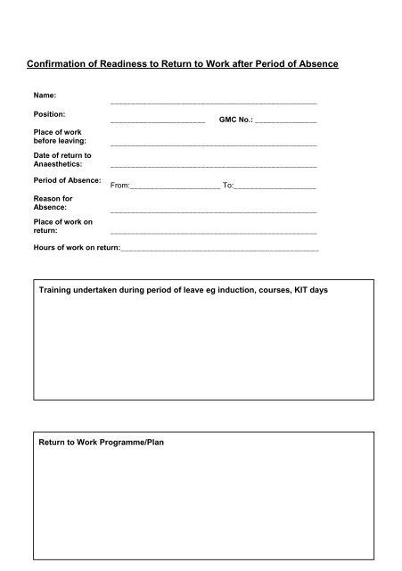 Work Confirmation Form