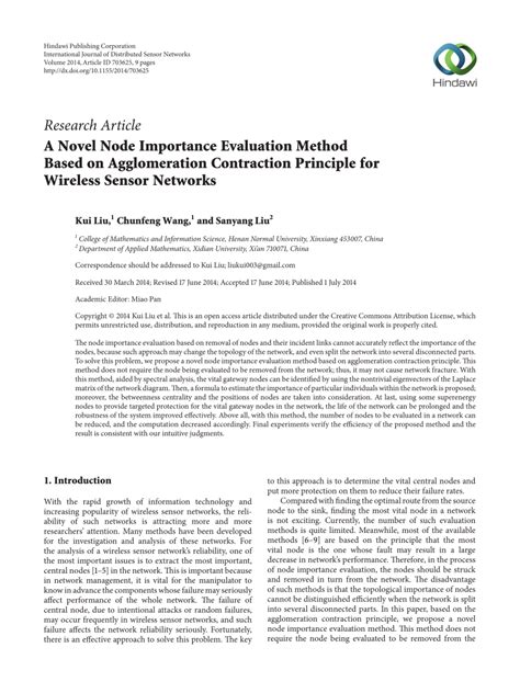 Pdf Novel Sensor Node Importance Evaluation Method Based On The