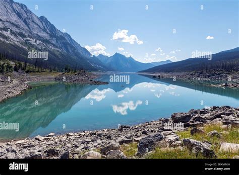 Medicine Lake Reflection Jasper National Park Alberta Canada Stock