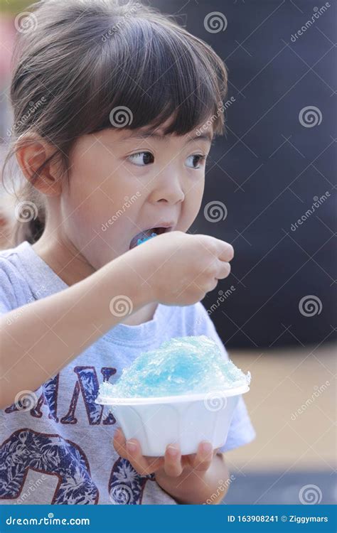 Japanese Girl Eating Shaved Ice Stock Image Image Of Girl Shaved 163908241