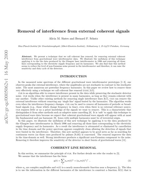 Pdf Removal Of Interference From External Coherent Signals
