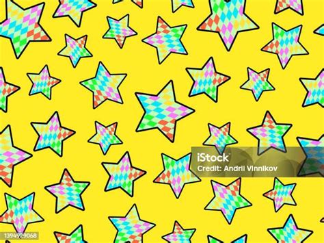 체크 무늬 패턴의 매끄러운 패턴이있는 별 사각형의 왜곡 된 여러 가지 색상의 그리드를 저장했습니다 배너 및 판촉 품목을위한