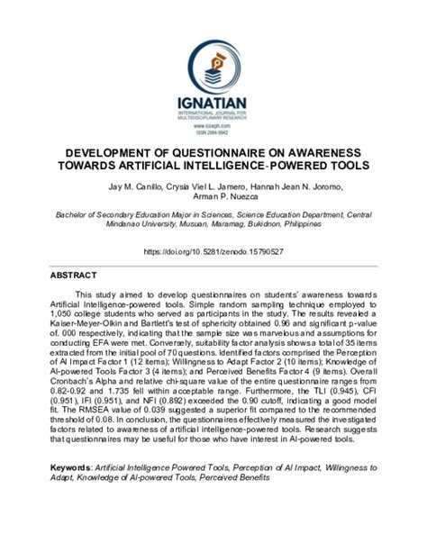 Pdf Development Of Questionnaire On Awareness Towards Artificial