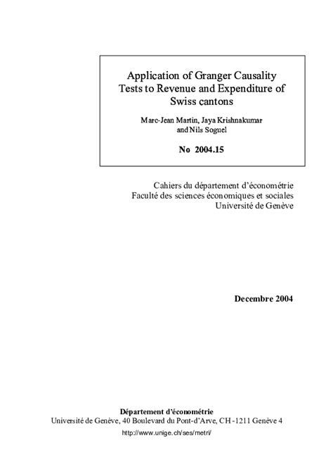 Pdf Application Of Granger Causality Tests To Revenue And Expenditure