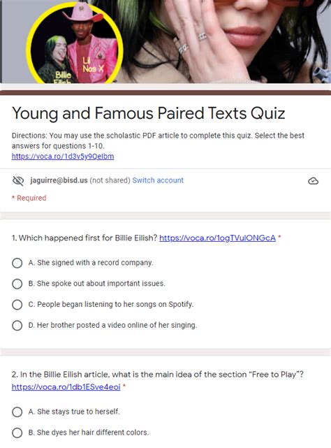 Young And Famous 8th Grade Elar Daily Assignments