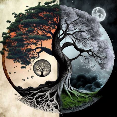 Tree Of Day And Night Yin And Yang Tree Of Life Tattoo Tree Of Life