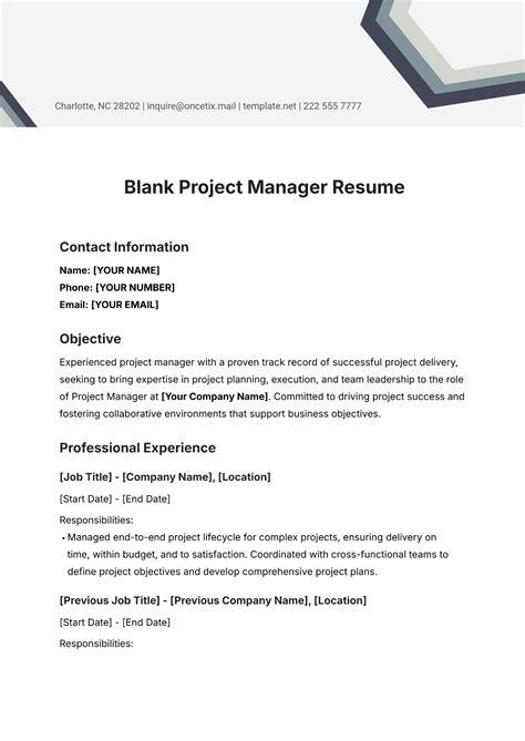 Free Project Manager Resume Templates To Edit Online And Download