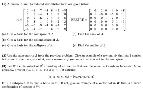 [solved] 1 a matrix a and its reduced row echelon form are given