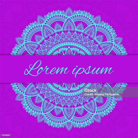 텍스트 장소와 보라색 배경에 청록색 민족 만다라 원형 장식 패턴입니다 0명에 대한 스톡 벡터 아트 및 기타 이미지 0명 꽃 식물 꽃무늬 Istock