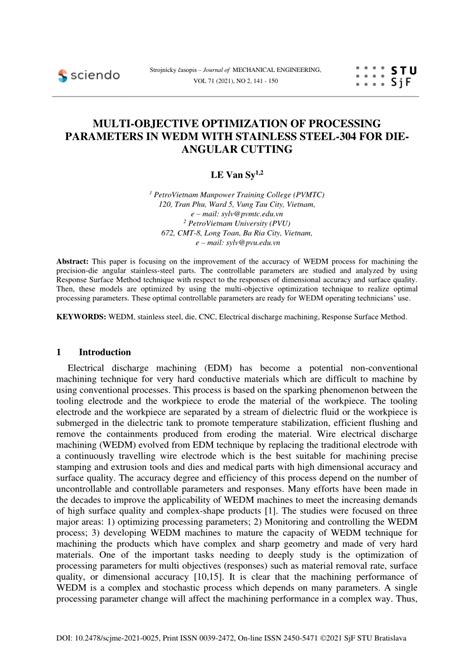 Pdf Multi Objective Optimization Of Processing Parameters In Wedm