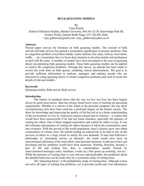Bulk Queueing Models A Literature Survey