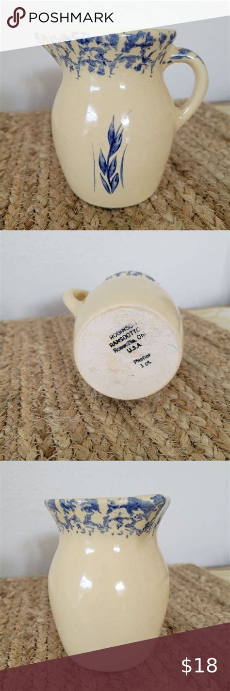 Robinson Ransbottom Pottery 1 Pint Pitcher Blue Sponge And Wheat Design