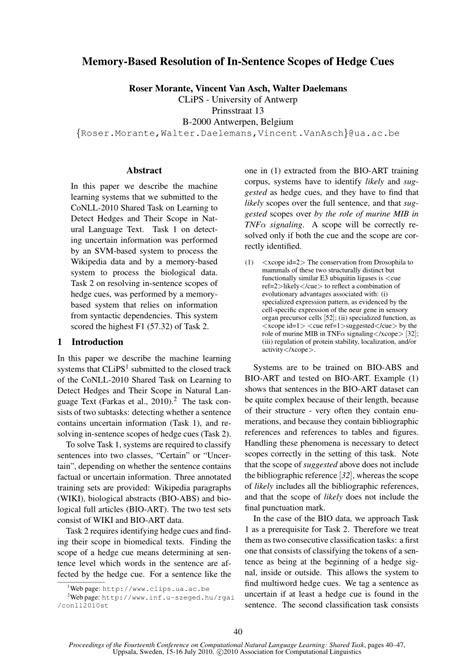 Pdf Memory Based Resolution Of In Sentence Scopes Of Hedge Cues