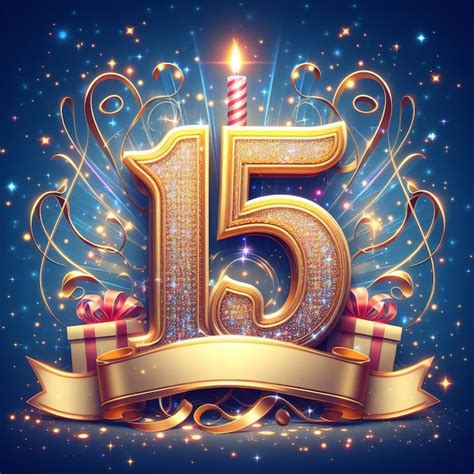 Premium Photo Glittering Golden Number 15 With Birthday Candle