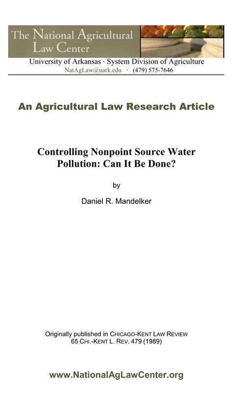 Controlling Nonpoint Source Water Pollution Can It Be Done Docslib