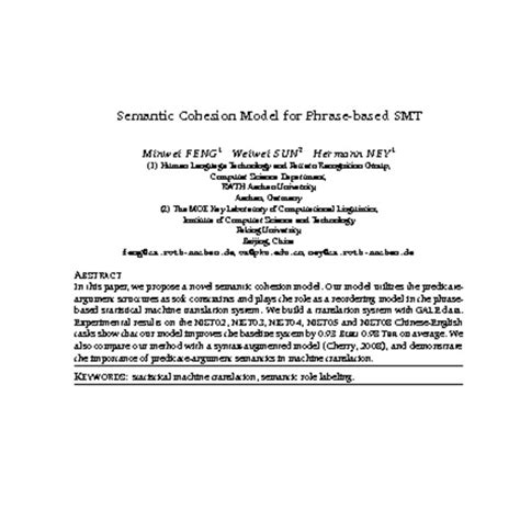 Semantic Cohesion Model For Phrase Based Smt Acl Anthology