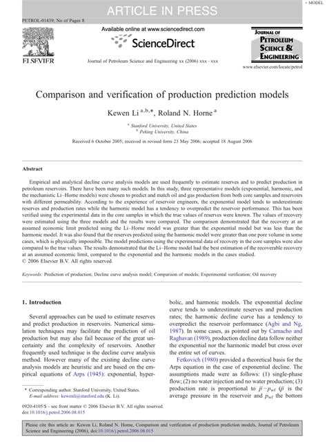 PDF Verification Of Decline Curve Analysis Models For Production Prediction