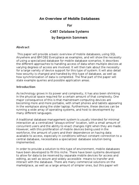 An Overview Of Mobile Databases Pdf Mobile Device Databases