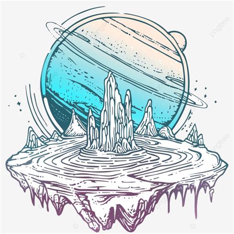 차가운 그라데이션 라인 그리기 만화 거주 가능한 외계 행성 외계인 세계 행성 Png 일러스트 및 이미지 에 대한 무료 다운로드 Pngtree
