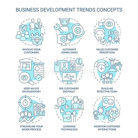 Business Development Trends Turquoise Concept Icons Set Stock Vector