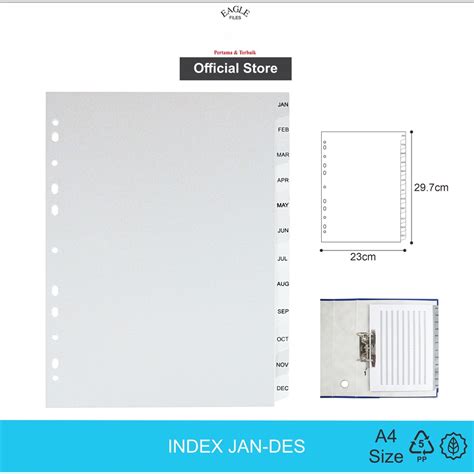 Jual Pembatas Binder EagleFiles Index Divider File Divider Index A4 TABS JAN DES Set Shopee