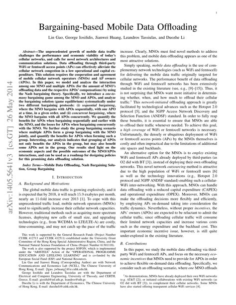 Pdf Bargaining Based Mobile Data Offloading