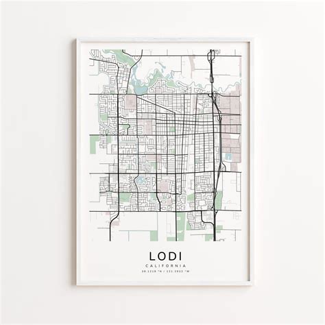 Lodi California Map Print Detailed Street Map Wall Art Modern City