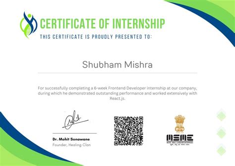 Frontenddevelopment Reactjs Internship Healingclan Webdevelopment Shubham Mishra